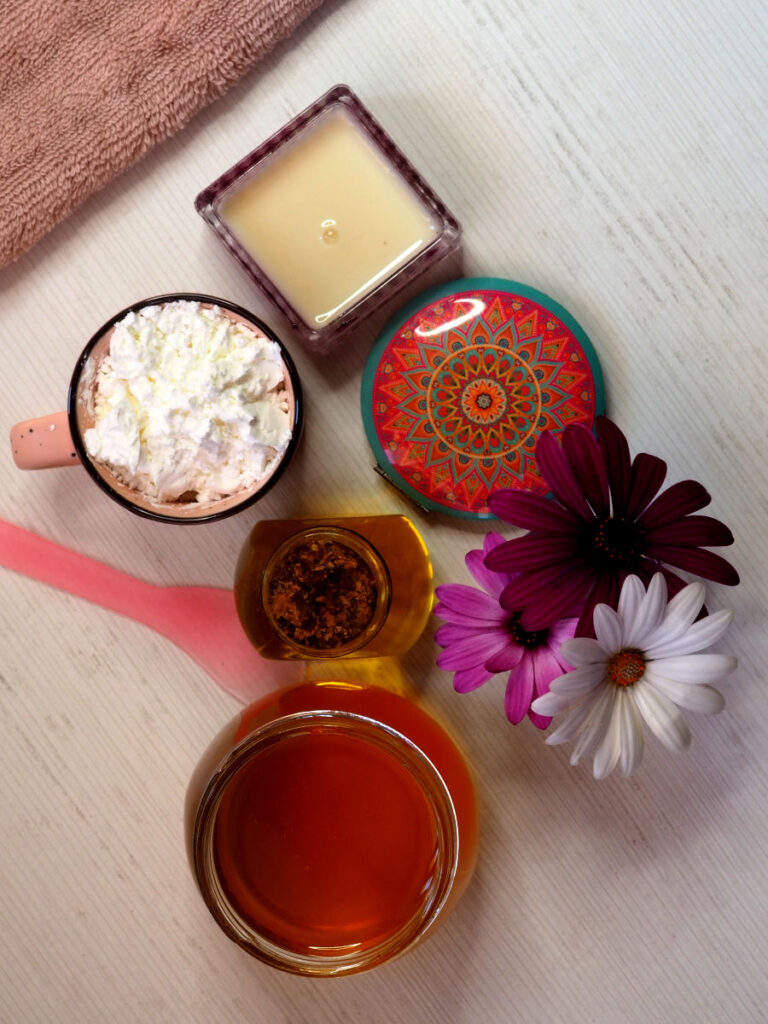 Facial skin care. Anti-wrinkle face mask with corn starch